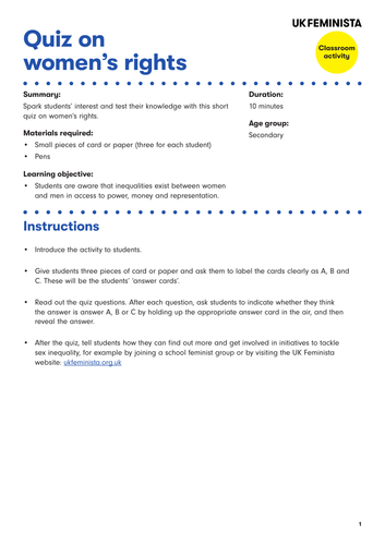 Quiz on women's rights | Teaching Resources