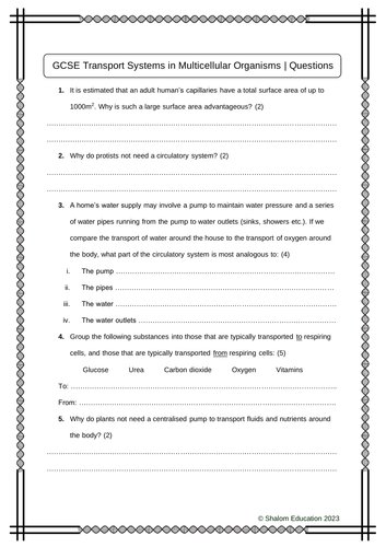 AQA GCSE Biology - Transport Systems Pack - 23 Practice Question ...