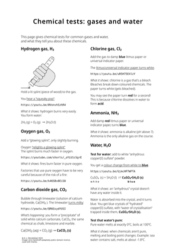 Edexcel iGCSE tests for gases and water notes, 9-1 chemistry iGCSE ...