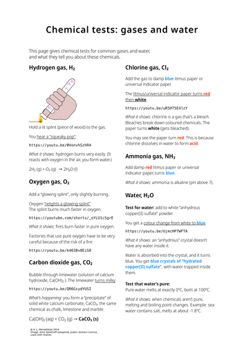 Tests for gases and water, Edexcel 9-1 chemistry GCSE | Teaching Resources