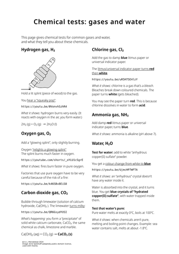 Tests for gases and water, Edexcel 9-1 chemistry GCSE | Teaching Resources