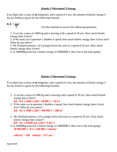 P1.5 Kinetic energy and elastic energy stores | Teaching Resources