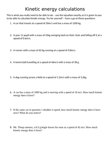 P1.5 Kinetic energy and elastic energy stores | Teaching Resources