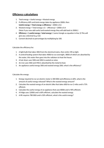 P1.7 Energy and efficiency | Teaching Resources