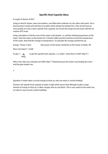 P2.4 Specific heat capacity | Teaching Resources