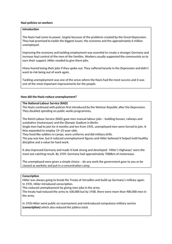 Nazi Employment Policies 1933-39 – Germany Part 4 - IGCSE History ...