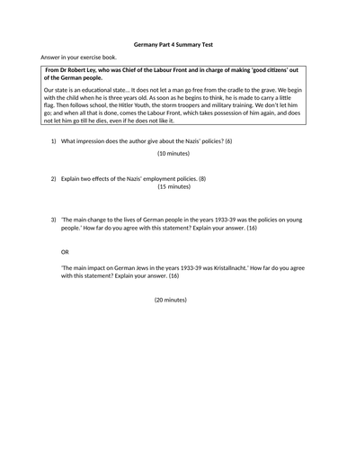Nazi Policies 1933-39 Revision - Germany Part 4 - IGCSE History – Paper ...
