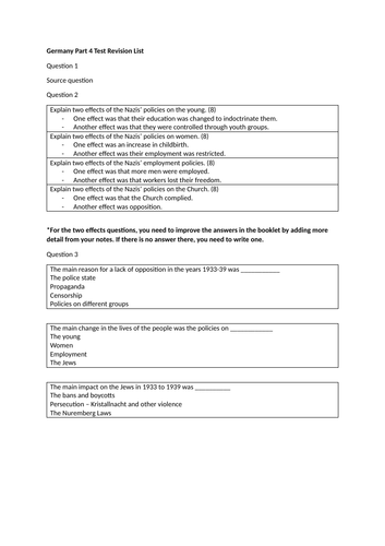 Nazi Policies 1933-39 Revision - Germany Part 4 - IGCSE History – Paper ...