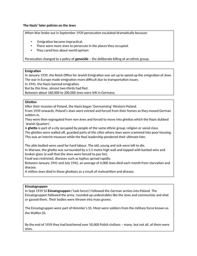 The Nazi Policies on Jews 1939-45 – Germany Part 5 - IGCSE History ...