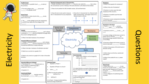 KS4 GCSE Physics Electricity Mindmap - with blanks and answers | Teaching Resources