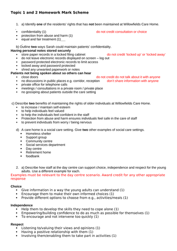 New Spec Health and Social Care RO32 Principles of Care Exam Topic 1 ...