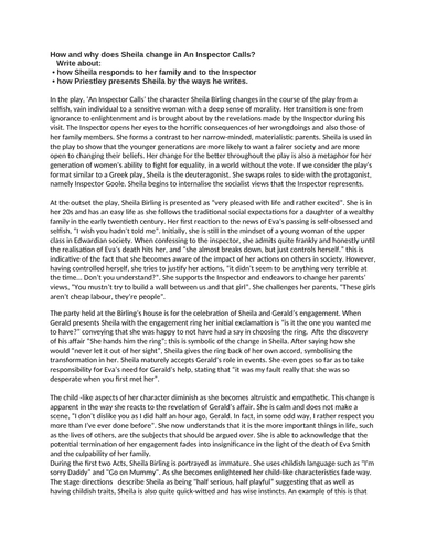 GCSE example essay on Sheila Birling "An Inspector Calls" teacher ...