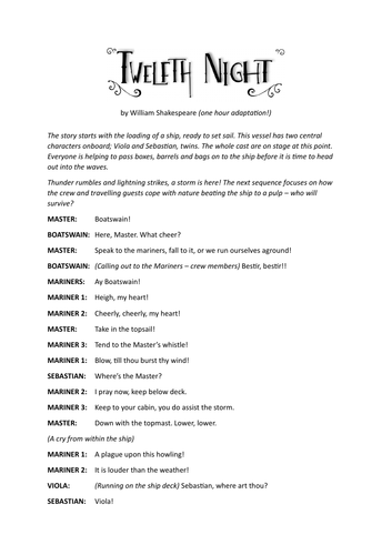 Twelfth Night by William Shakespeare: Adapted script for young actors ...