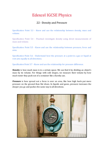 Edexcel IGCSE Physics Worksheets Chapter 5 - Solids, Liquids and Gases | Teaching Resources