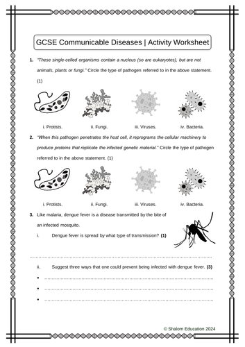 GCSE Biology - Communicable Diseases Activity Worksheet | Teaching ...