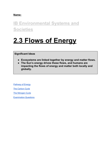 ESS 2.3 Flows of energy and matter | Teaching Resources