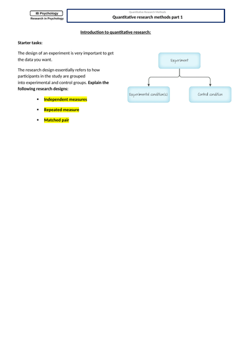 IB Psychology: Quantitative research methods | Teaching Resources