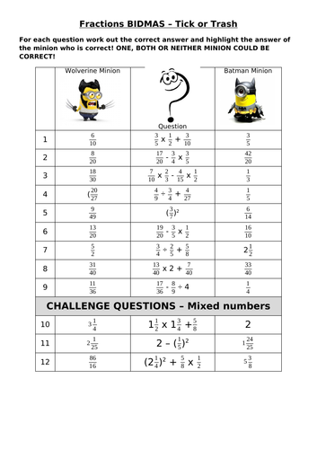 BIDMAS with Fractions | Teaching Resources
