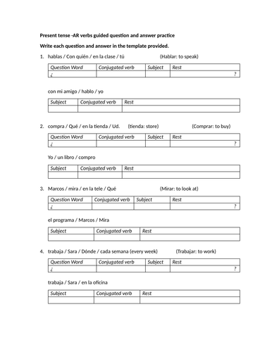 Present tense -AR verbs guided question and answer practice | Teaching ...