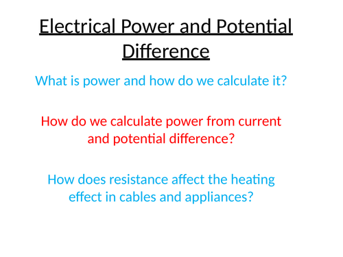 P5.3 Electrical power and potential difference | Teaching Resources