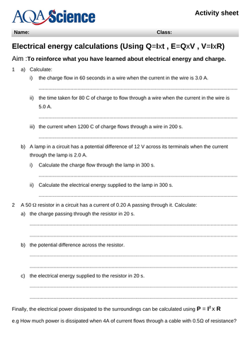 P5.4 Electrical currents and energy transfer | Teaching Resources