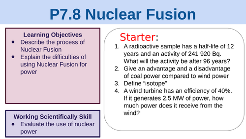 P7.8 Nuclear Fusion | Teaching Resources