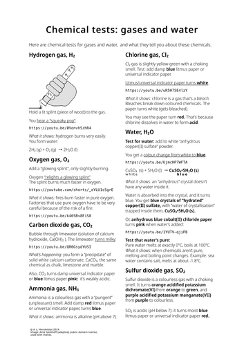 Tests for gases and water, Cambridge chemistry iGCSE | Teaching Resources