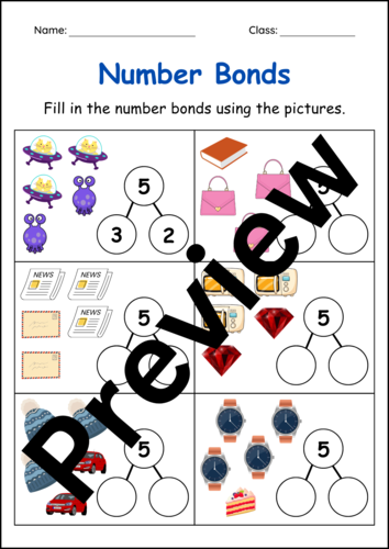 Addition Number Bonds to 5 and to 10 Worksheets - Missing Parts ...