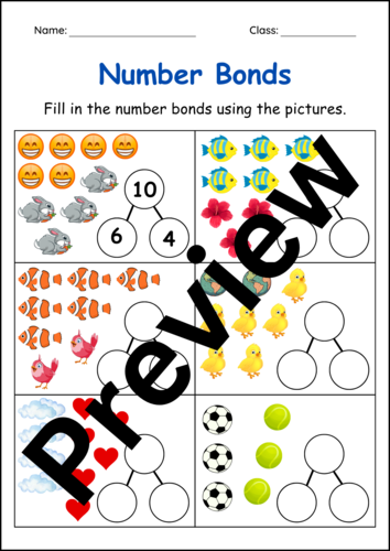 Addition Number Bonds to 5 and to 10 Worksheets - Missing Parts ...