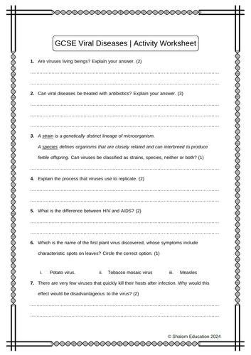 GCSE Biology - Viral Diseases Activity Worksheet | Teaching Resources