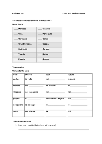 Italian GCSE - Travel and tourism review | Teaching Resources