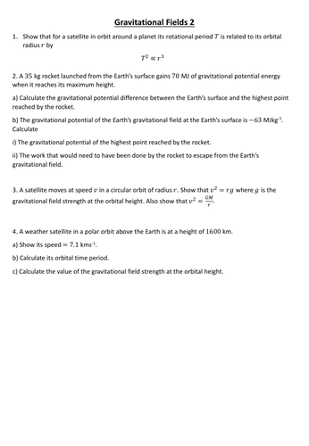 AQA Unit 9: Gravitational Fields 2 (A-Level) | Teaching Resources