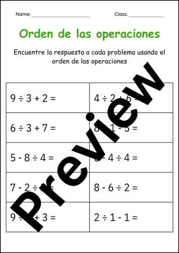 Hojas De Trabajo De Exponentes Y Orden De Operaciones