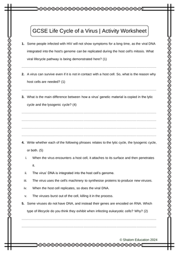 GCSE Biology - Life Cycle of a Virus Activity Worksheet | Teaching ...