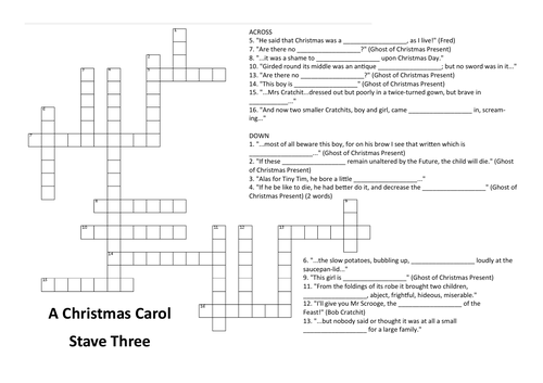 A Christmas Carol Quote Revision Crosswords | Teaching Resources
