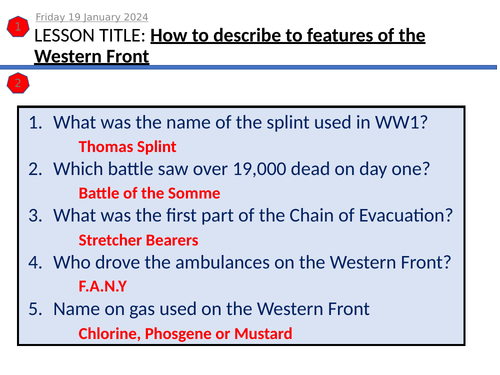Describe two features of the Western Front booklet | Teaching Resources