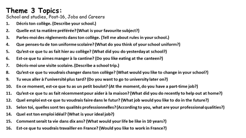 AQA GCSE French Topic Questions with Sentence Builders | Teaching Resources AQA GCSE French Topic Questions with Sentence Builders | Teaching Resources