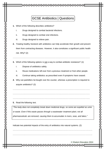 GCSE Biology - Antibiotics Practice Questions | Teaching Resources