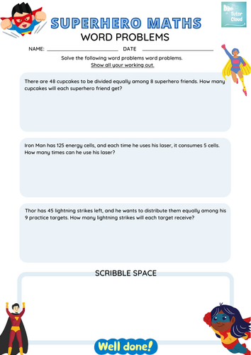 Maths - Superhero Word Problem Worksheets | Teaching Resources