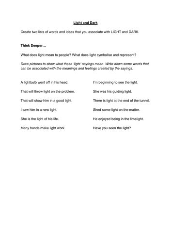 Symbolism of Light in sayings | Teaching Resources