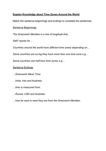 Time Zones various activities | Teaching Resources