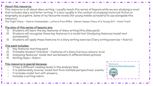 Diary Writing Multi-Lesson Pack - Learn, Analyze, Write (Rubric ...