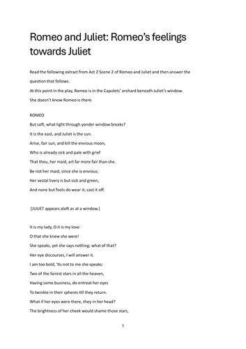 Romeo & Juliet Exam Question: Romeo's feelings towards Juliet ...