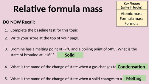 Relative Formula Mass: AQA GCSE Chemistry C3 | Teaching Resources
