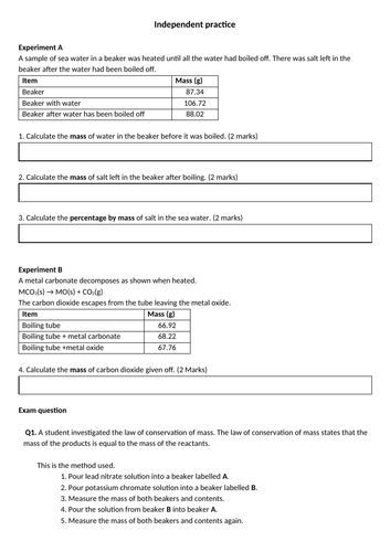 Conservation of mass: AQA GCSE Chemistry C3 | Teaching Resources
