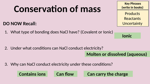 Conservation of mass: AQA GCSE Chemistry C3 | Teaching Resources
