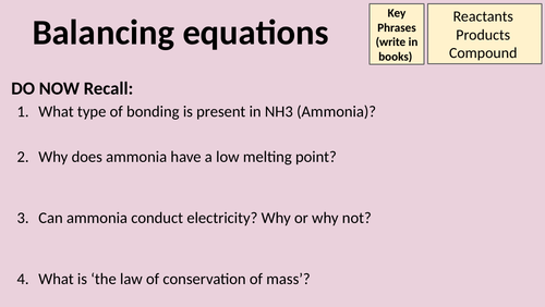 Balancing Equations: AQA GCSE Chemistry C3 | Teaching Resources