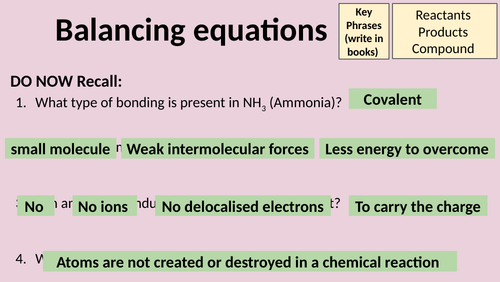 Balancing Equations: AQA GCSE Chemistry C3 | Teaching Resources