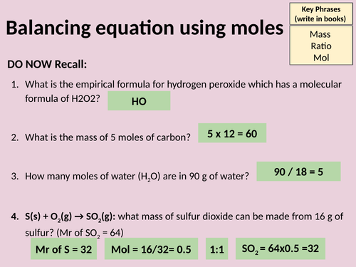 Using Moles to Balance Equations: GCSE Quantitative Chemistry | Teaching Resources