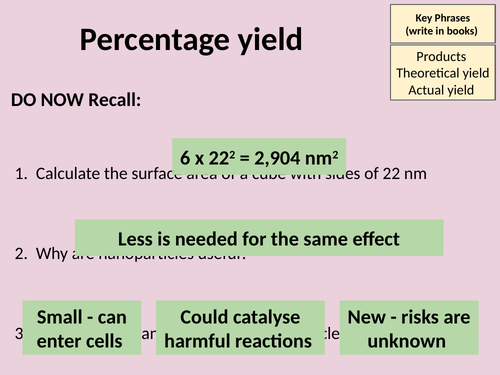 Percentage Yield: GCSE Quantitative Chemistry | Teaching Resources